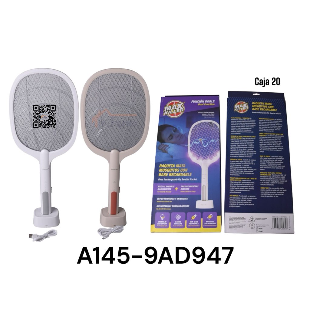 Raqueta Mata Mosquitos con Base Recargable MAX KILLER | miFerre PTY